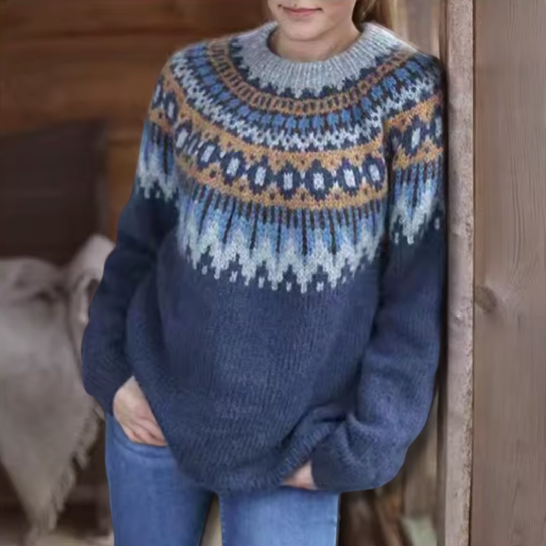 Winslow | Winter Sweater with Nordic Shoulder Design – ALAMODARA USA